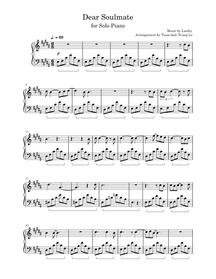 Dear Soulmate – Laufey, Arragement for Solo Piano Sheet Music for Piano (Solo) | MuseScore.com