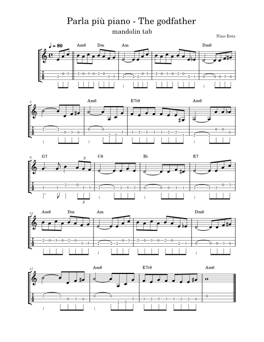 Parla piu piano – Nino Rota Sheet Music and Tab with Chords for ...