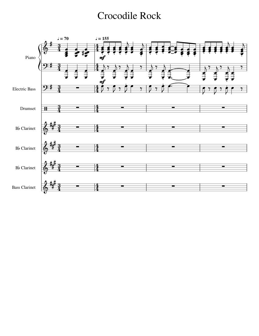 Crocodile Rock Sheet music for Piano, Clarinet in b-flat, Clarinet bass ...