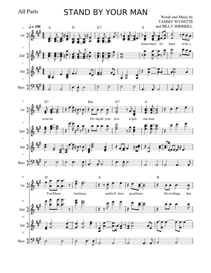 Stand By Your Man Sheet Music with Chords for Accordion (Piano Quartet ...