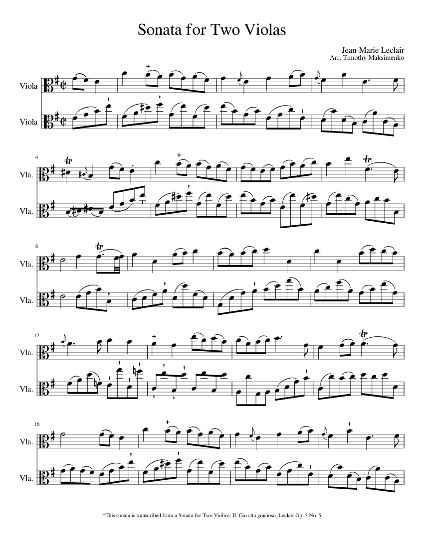 Sonata For Two Violas Full Score 2 Sheet Music For Viola String Duet