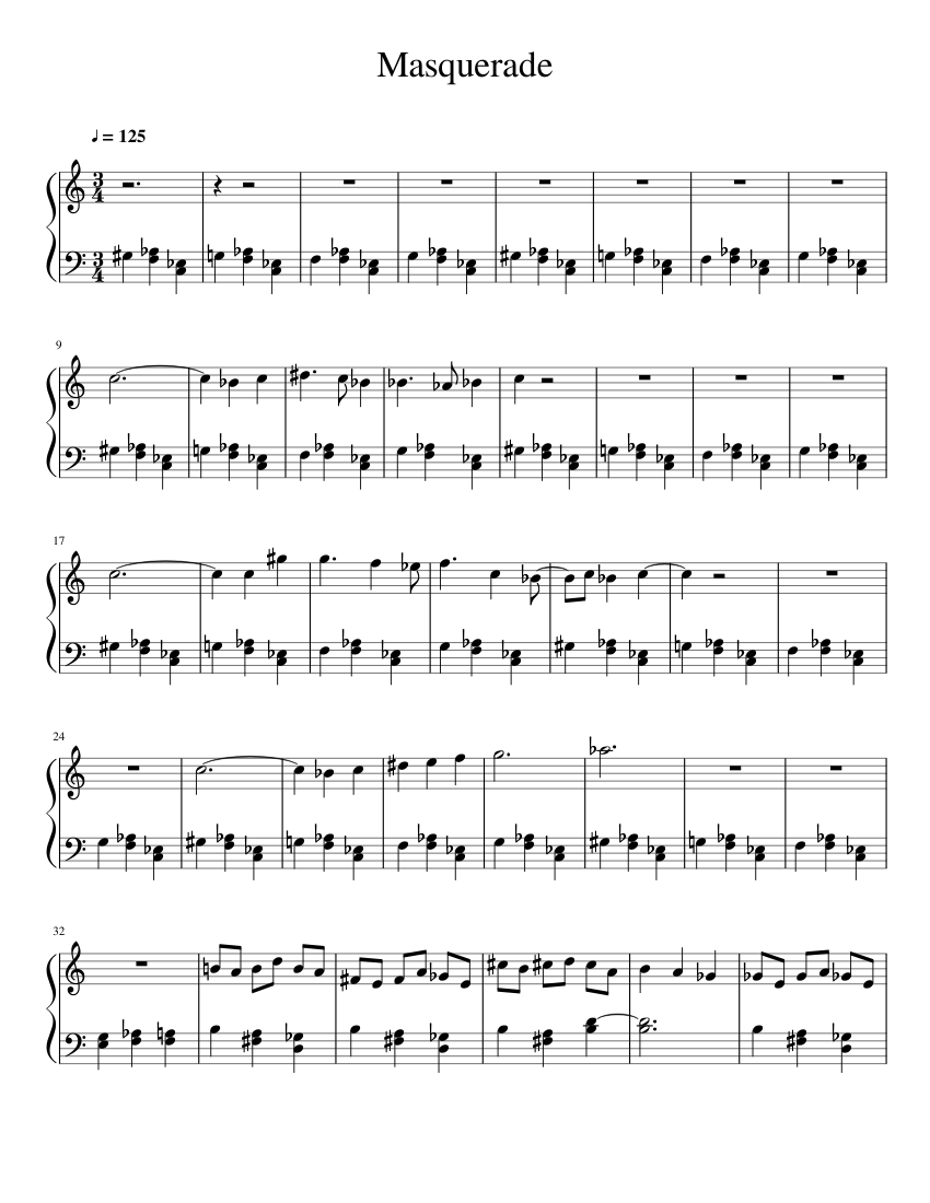 Masquerade Sheet Music for Piano (Solo) easy | MuseScore.com