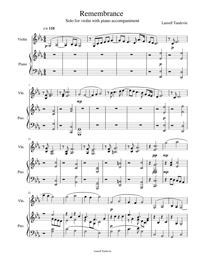 Remembrance Sheet music for Piano, Violin (Solo) | Musescore.com