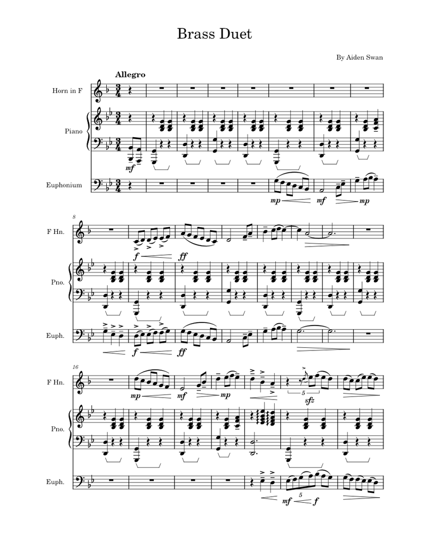 Brass Duet Sheet music for Piano, Euphonium, French horn (Piano Trio ...