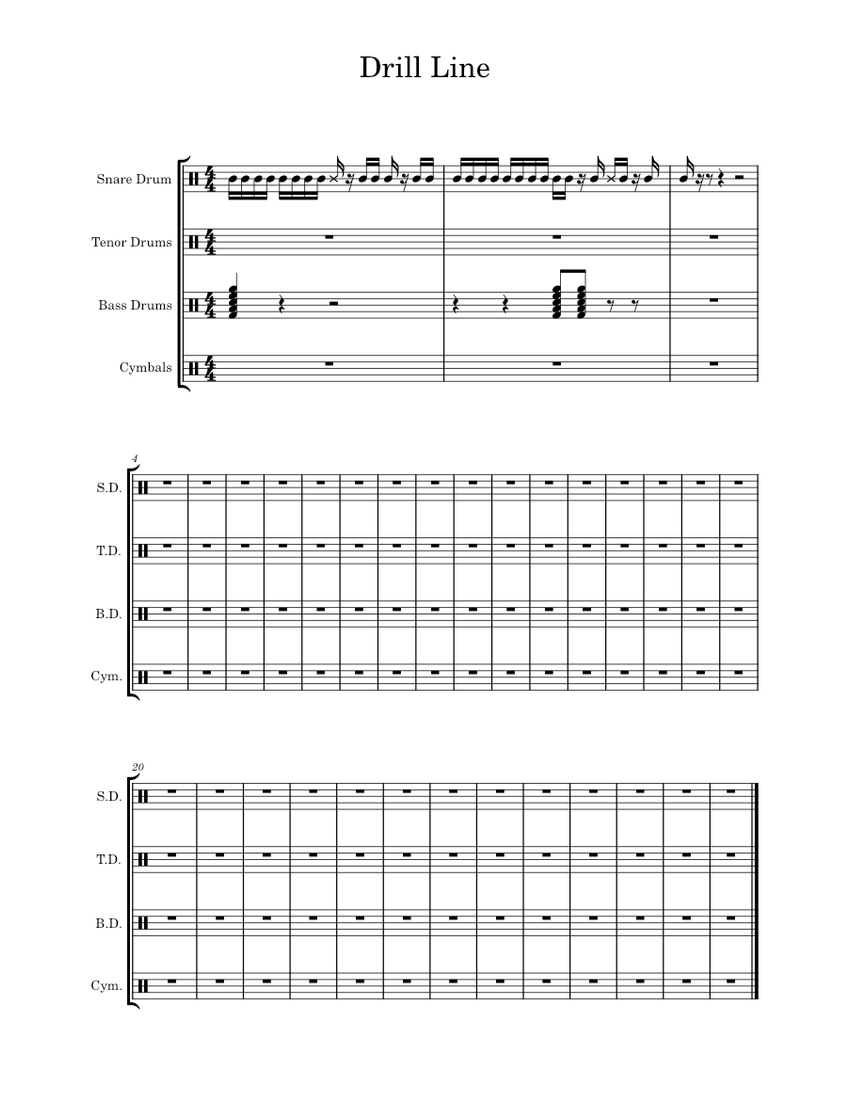 Drill Line Sheet music for Snare drum, Crash, Tenor drum, Bass drum ...