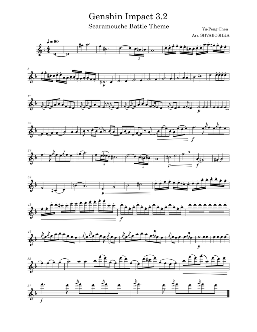 Scaramouche Boss Theme - Genshin Impact 3.2 – Yu-Peng Chen Sheet music ...