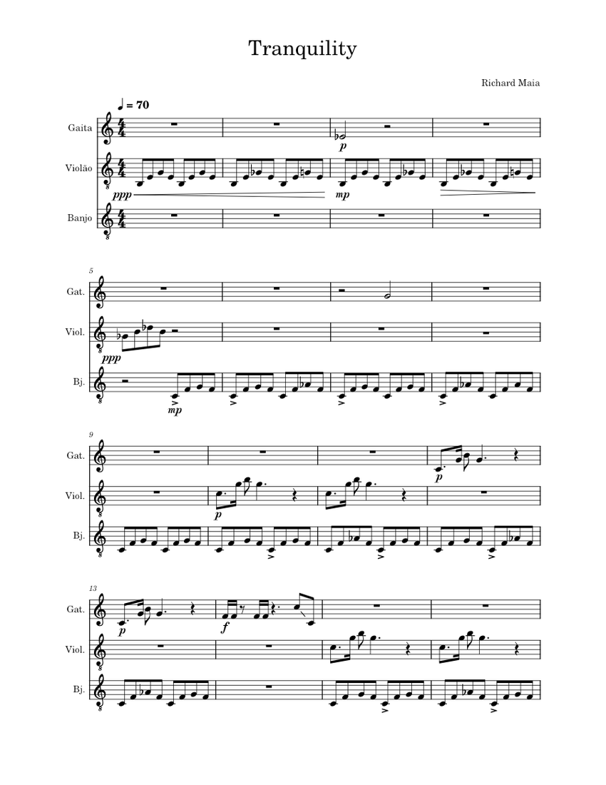 Tranquility Sheet music for Guitar, Harmonica, Banjo (Mixed Trio ...