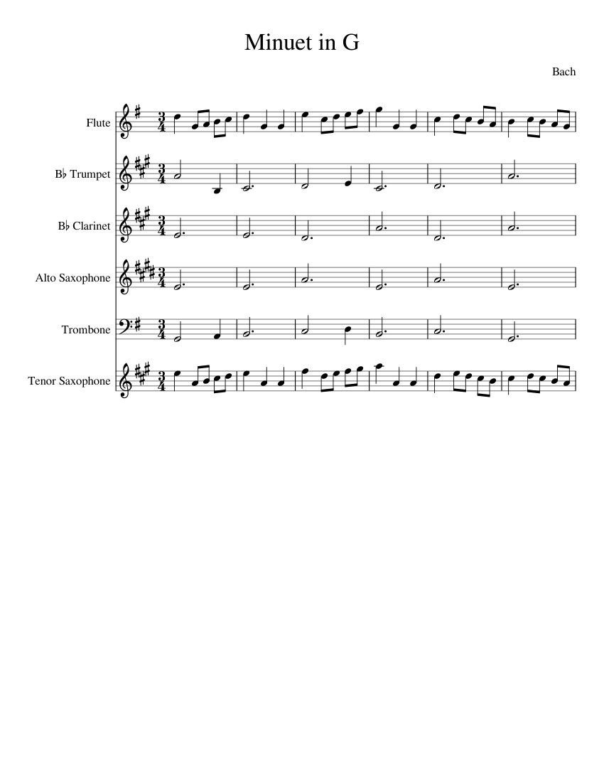 Minuet in G-Bb part 2 Sheet music for Trombone, Flute, Clarinet in b ...