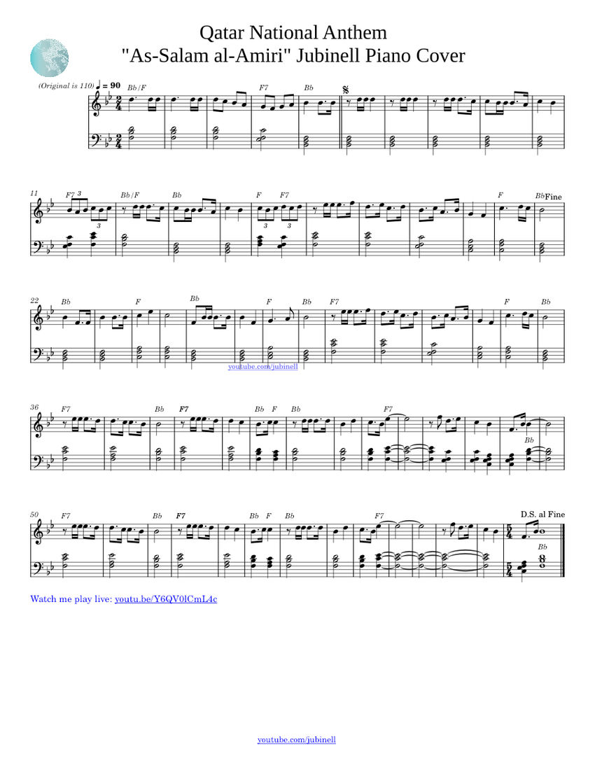 Qatar National Anthem Music Sheet | Sheet Music Sheet music for Piano ...