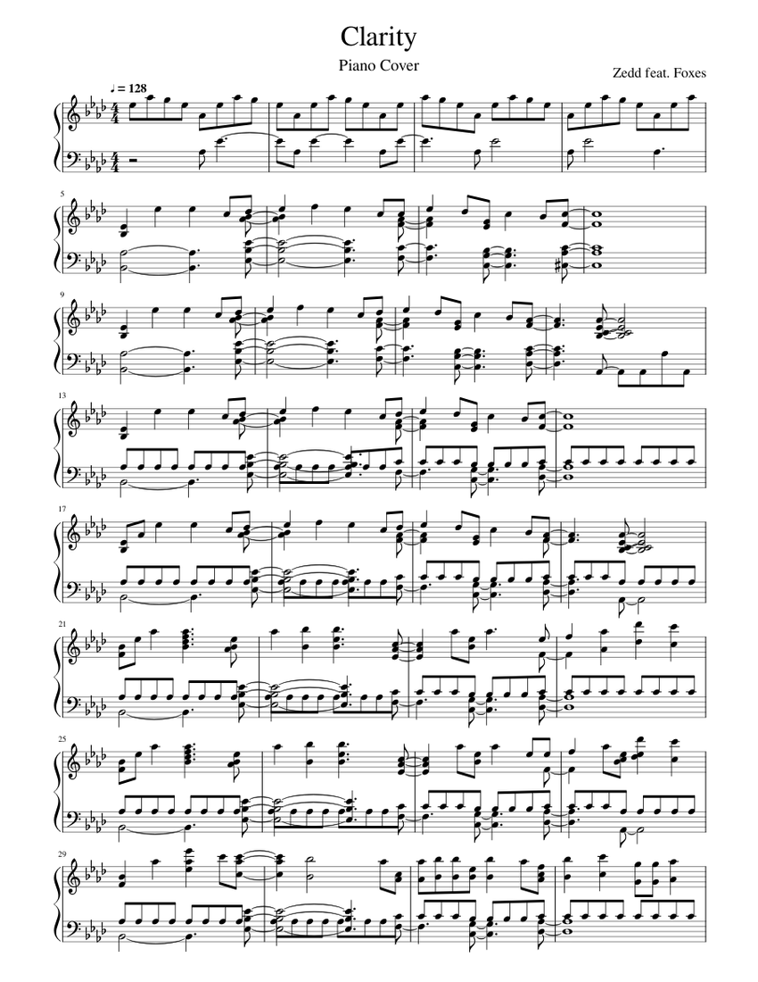 Zedd feat. Foxes - Clarity Sheet Music for Piano (Solo) | MuseScore.com