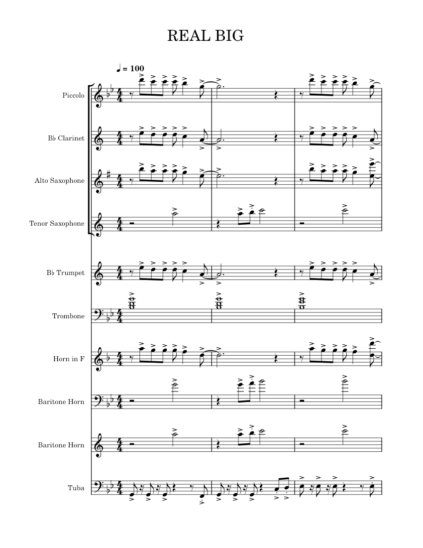 REAL BIG Sheet Music for Trombone, Tuba, Flute piccolo, Clarinet in b ...