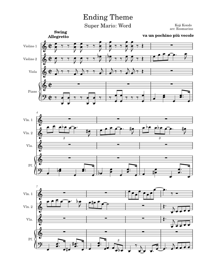 Ending Theme Super Mario:Word– Koji Kondo Sheet music for Piano, Violin ...