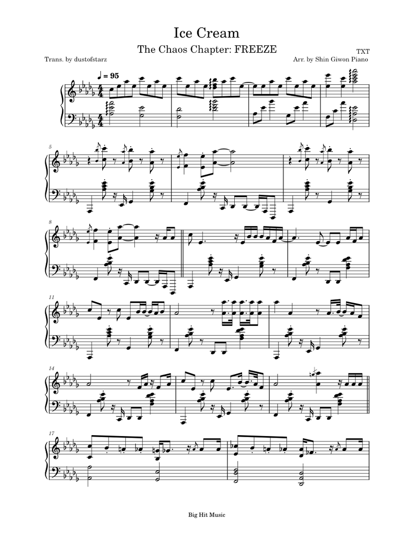 Ice Cream - TXT (Shin Giwon Piano) Sheet music for Piano (Solo ...