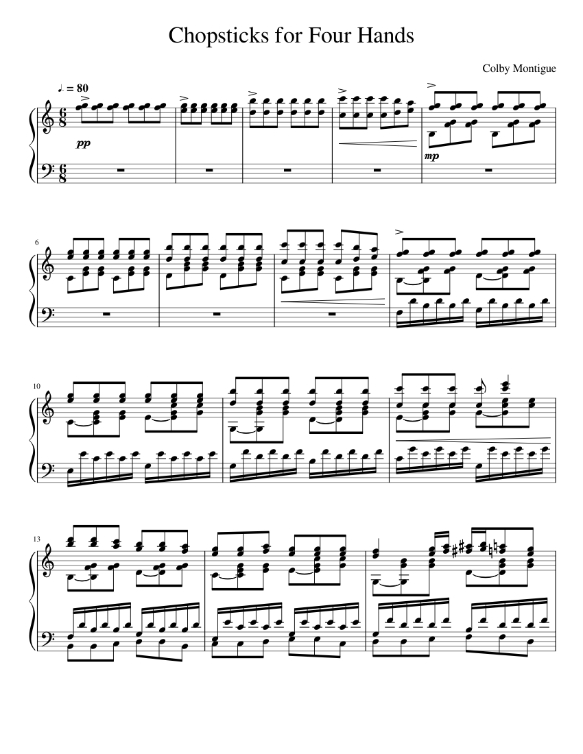 Chopsticks_for_Four_Hands Sheet Music for Piano (Solo) | MuseScore.com