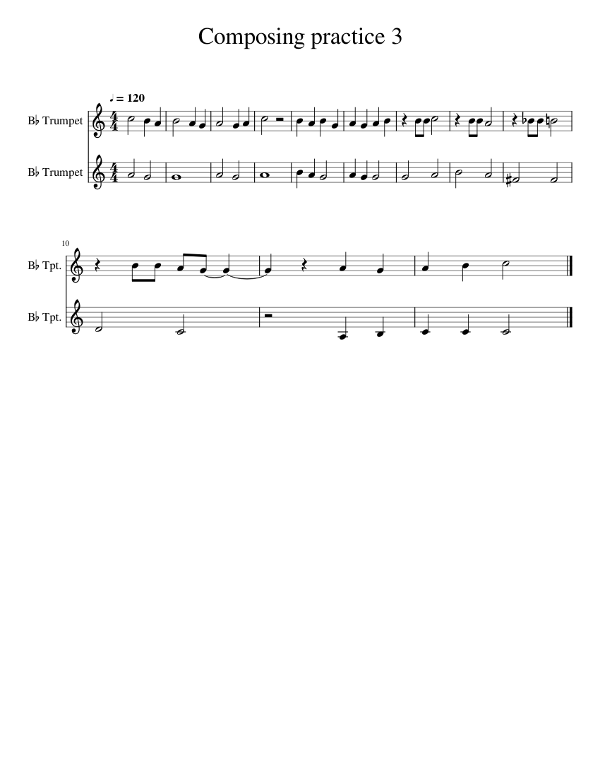 Composing practice 3 Sheet music for Trumpet in b-flat (Brass Duet ...