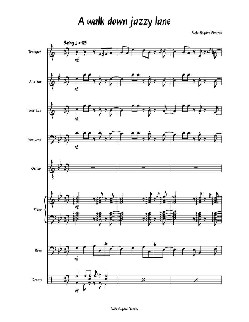 A walk down jazzy lane Sheet Music for Piano, Trombone, Saxophone alto ...