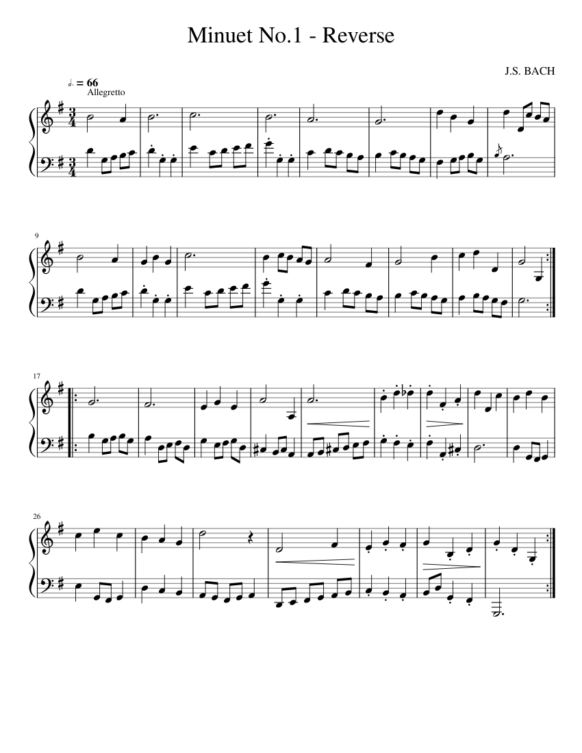 Minuet No.1 - Reverse Sheet music for Piano (Solo) Easy | Musescore.com