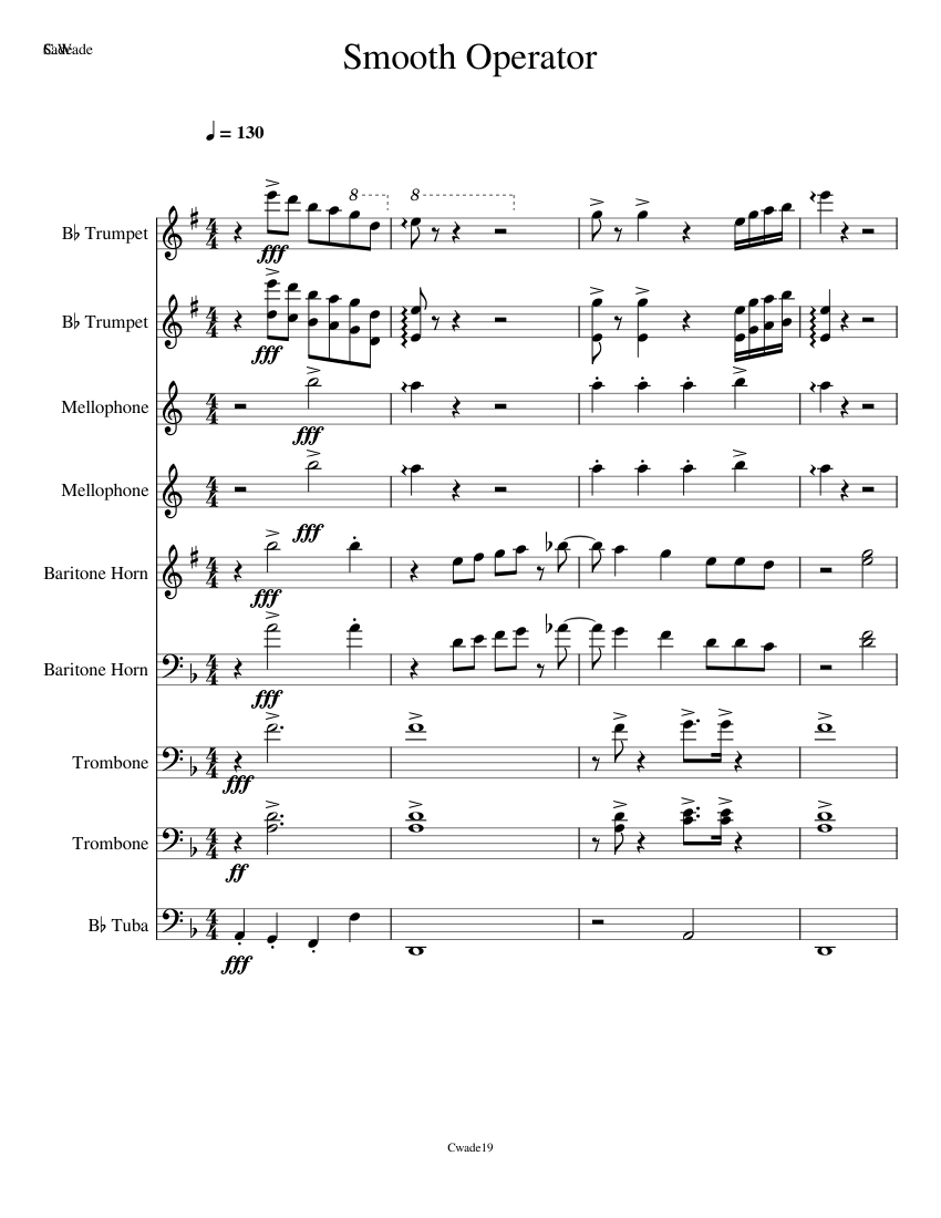 Smooth Operator Sheet Music for Trombone, Tuba, Mellophone, Trumpet in ...