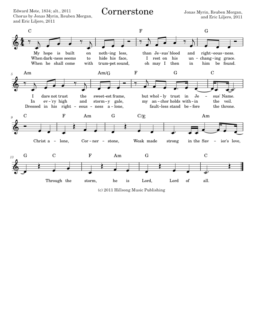 Cornerstone Sheet Music with Chords for Piano (Solo) easy | MuseScore.com