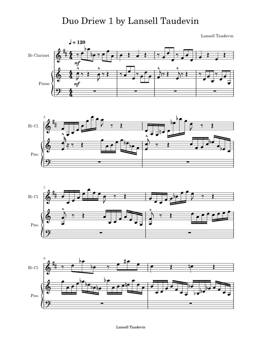 DuoDriew_1_by_Lansell_Taudevin Sheet music for Piano, Clarinet in b ...