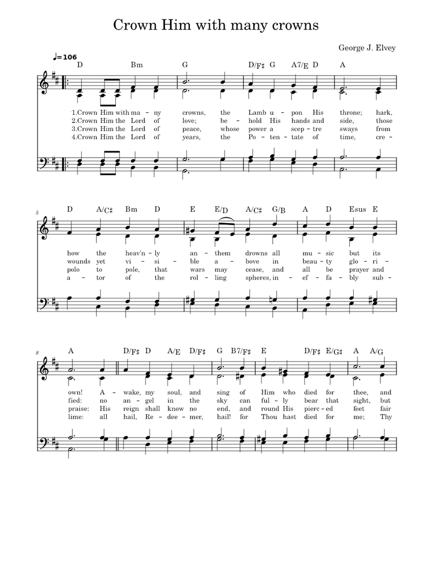 Crown Him with many crowns - George J. Elvey Sheet music for Female, Male (Choral) | Musescore.com
