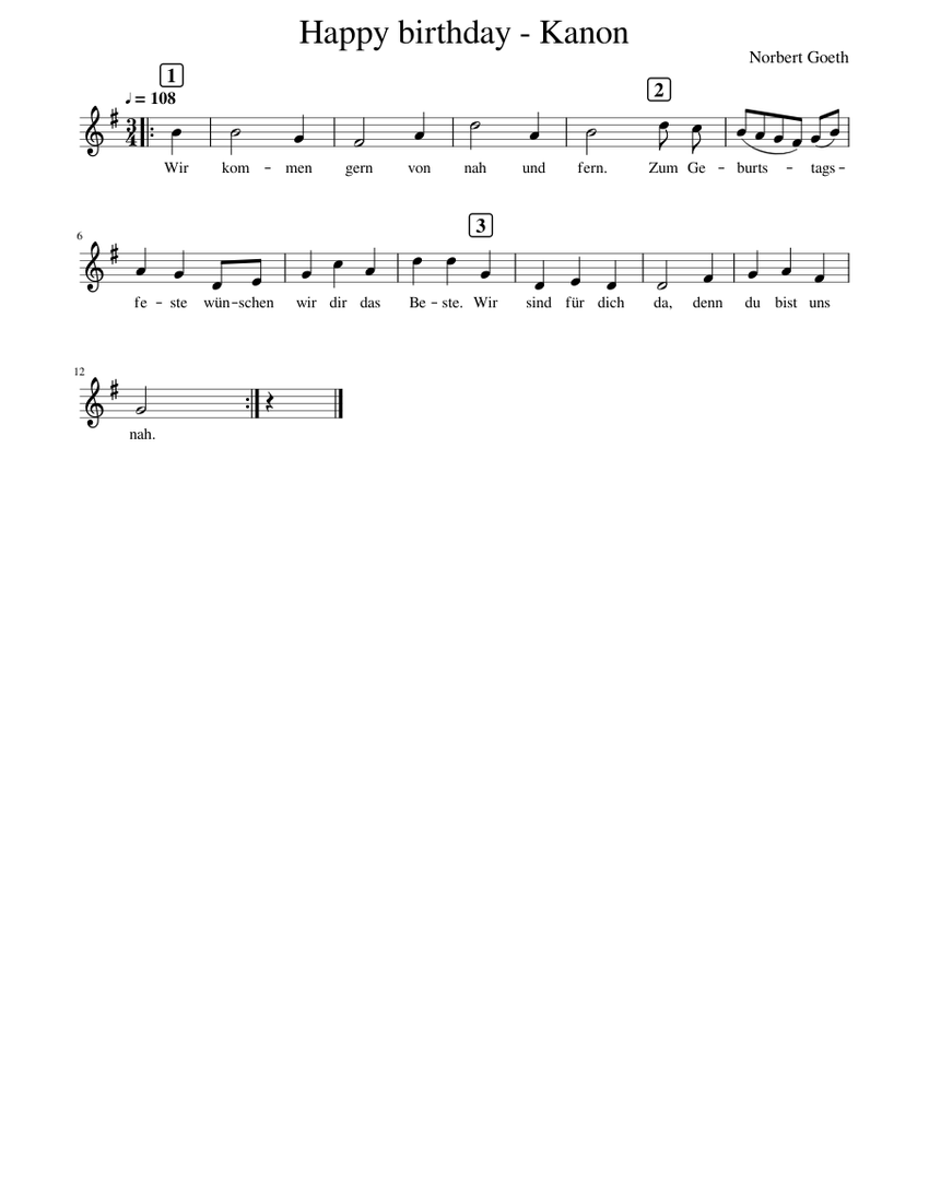 Happy birthday Kanon Sheet music for Mezzo soprano (A Capella ...