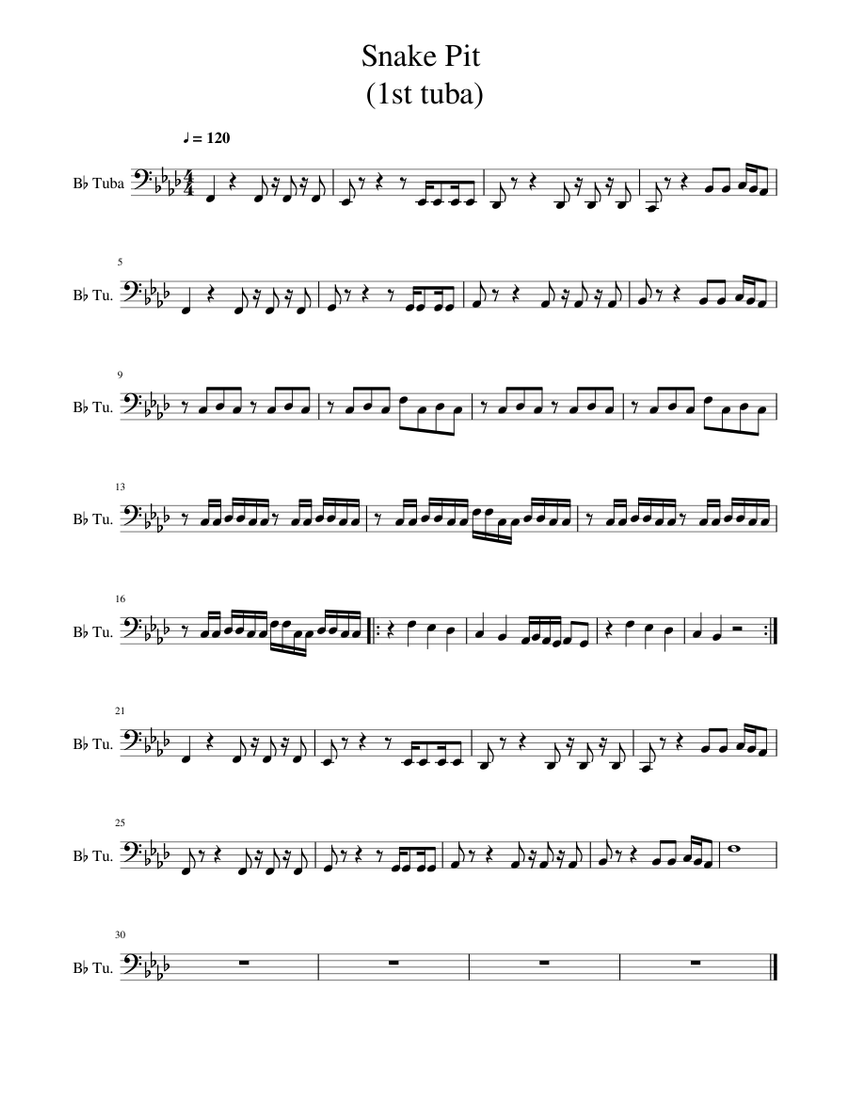 Snake pit 1st tuba Sheet Music for Piano, Tuba (Solo) | MuseScore.com