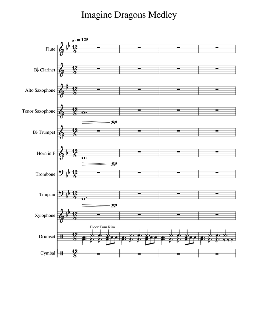 Imagine Dragons Medley Sheet Music for Trombone, Flute, Clarinet in b ...