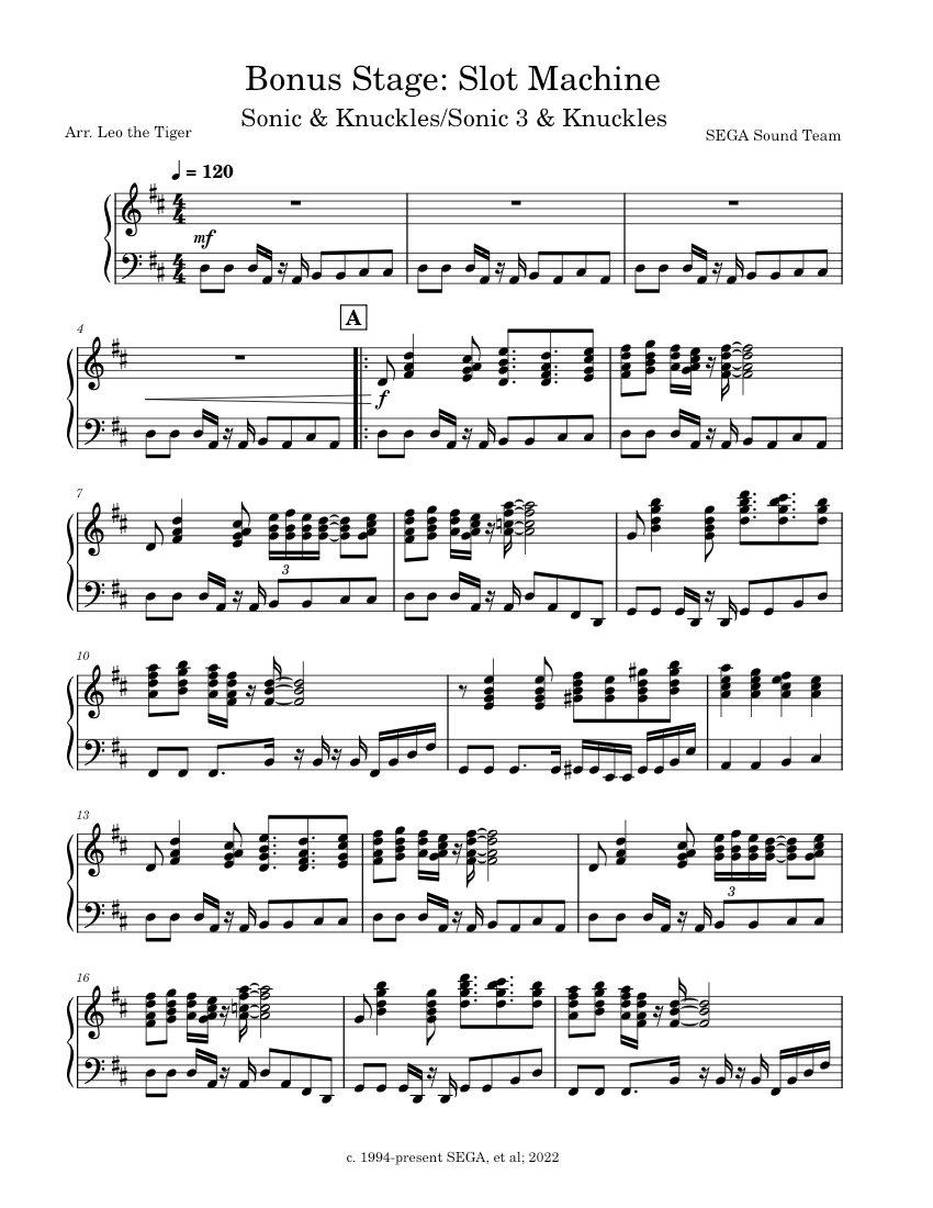Slot Machine Bonus Stage (Sonic & Knuckles) – SEGA Sound Team Sheet ...