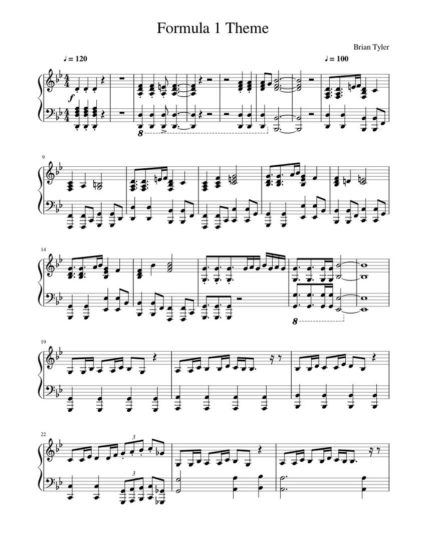 Formula 1 Theme - Brian Tyler Sheet music for Piano (Solo) | Musescore.com