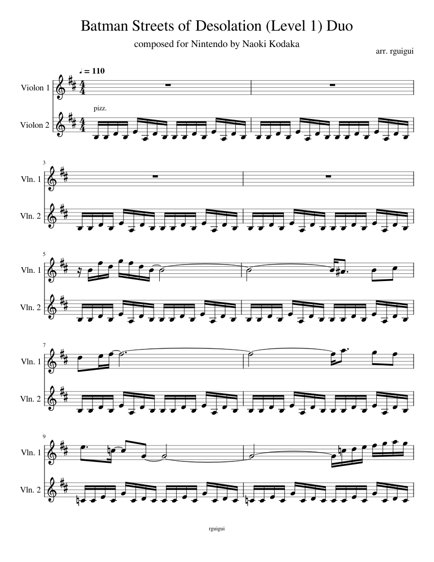 Batman Streets of Desolation Duo Sheet Music for Violin (String Duet ...