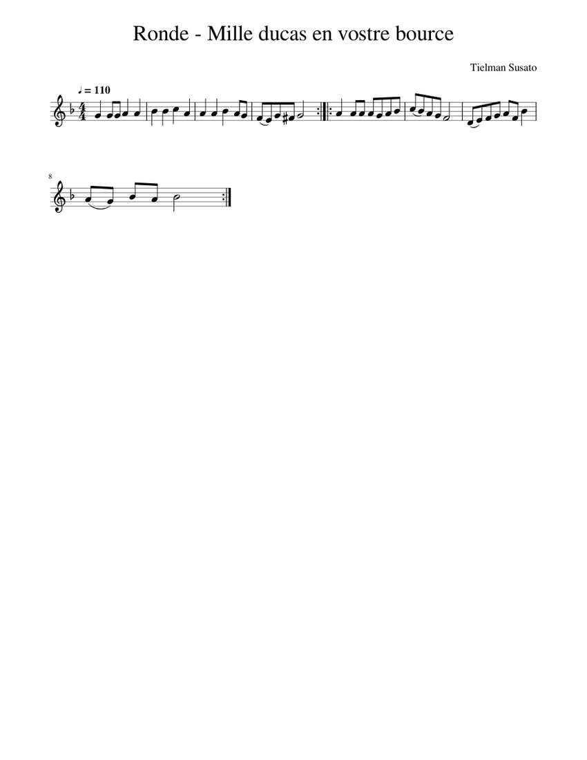 Tielman Susato - Ronde - Mille ducas en vostre bource Sheet Music for ...