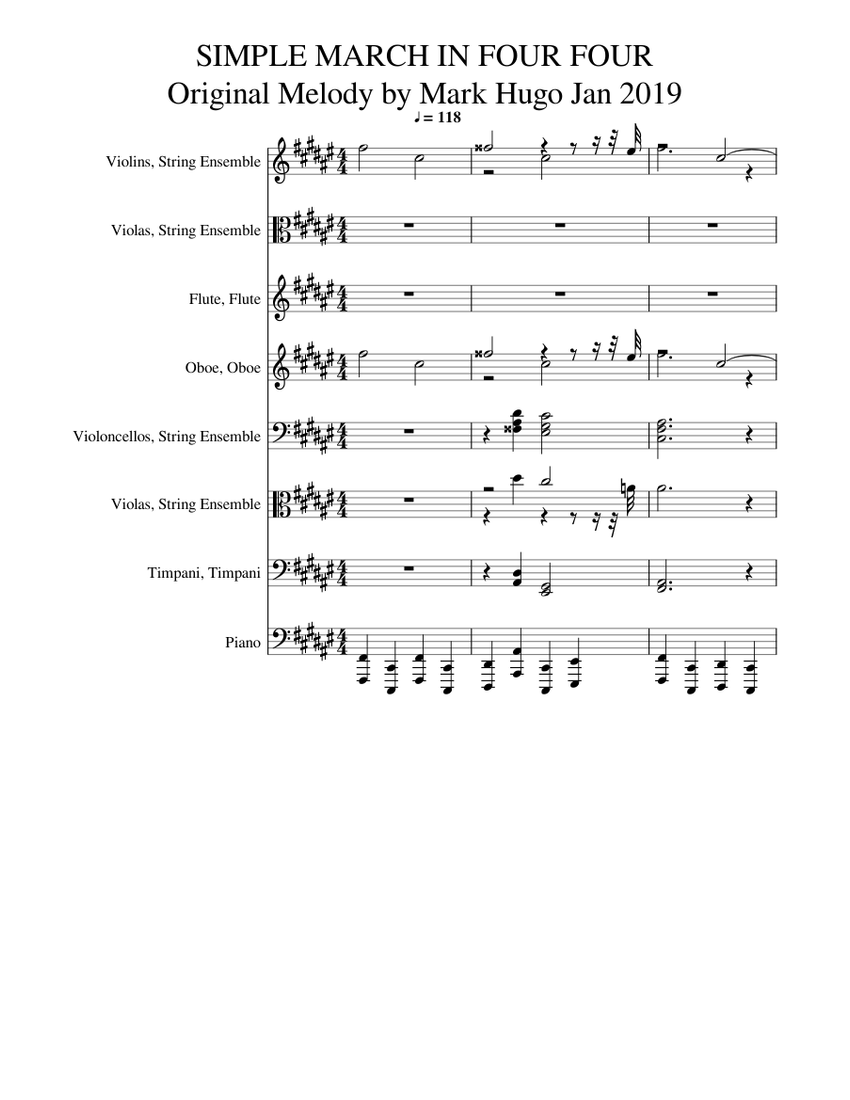 Simple March in Four Four Sheet Music for Piano, Flute, Oboe, Timpani ...