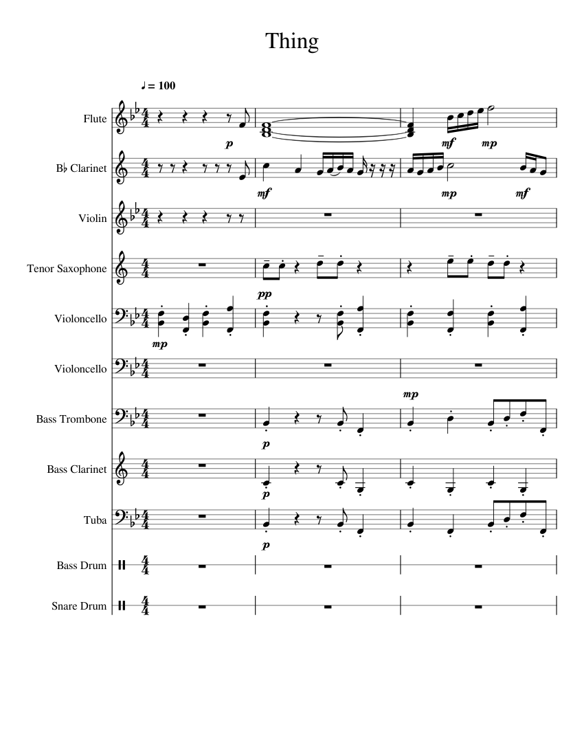 Thing Sheet music for Tuba, Trombone bass, Flute, Clarinet in b-flat ...