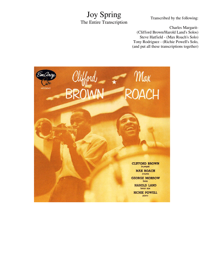 Joy Spring - The Entire transcription Sheet Music with Chords for Piano ...