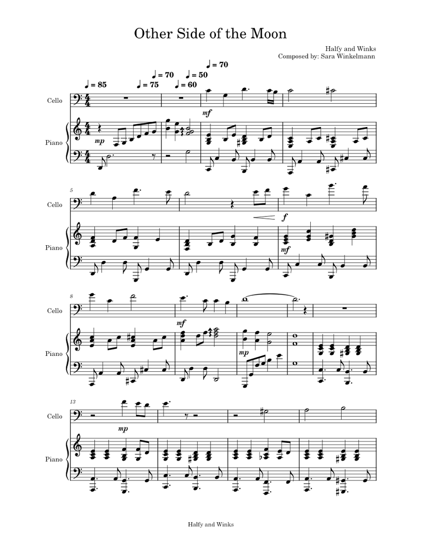 Other Side of the Moon – Halfy and Winks Sheet Music for Piano, Cello ...