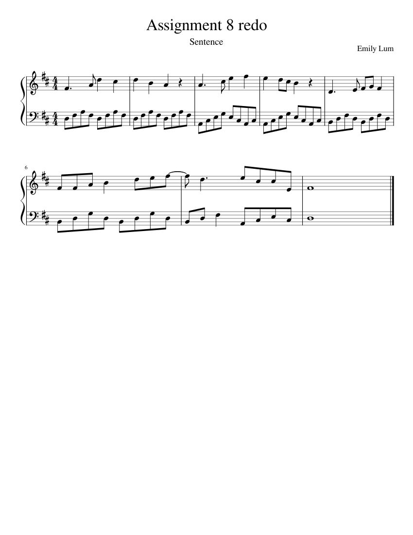Assignment_8_redo sentence Sheet music for Piano (Solo) Easy ...