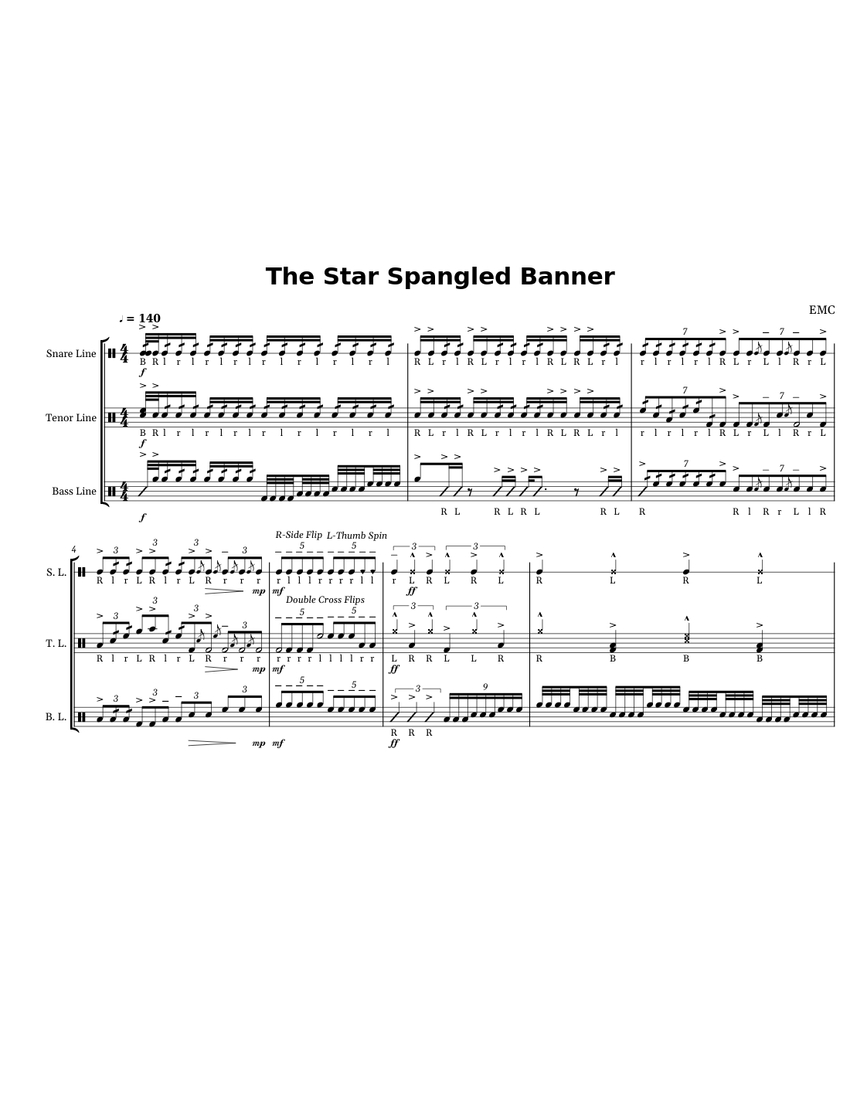 The Star Spangled Banner Sheet music for Snare drum, Tenor drum, Bass ...