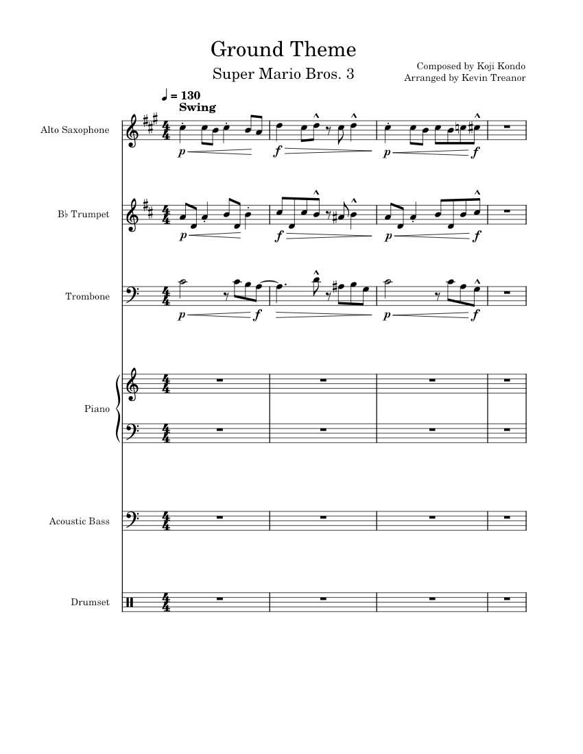 Ground Theme (Super Mario Bros. 3) - Jazz Combo Arrangement Sheet music ...