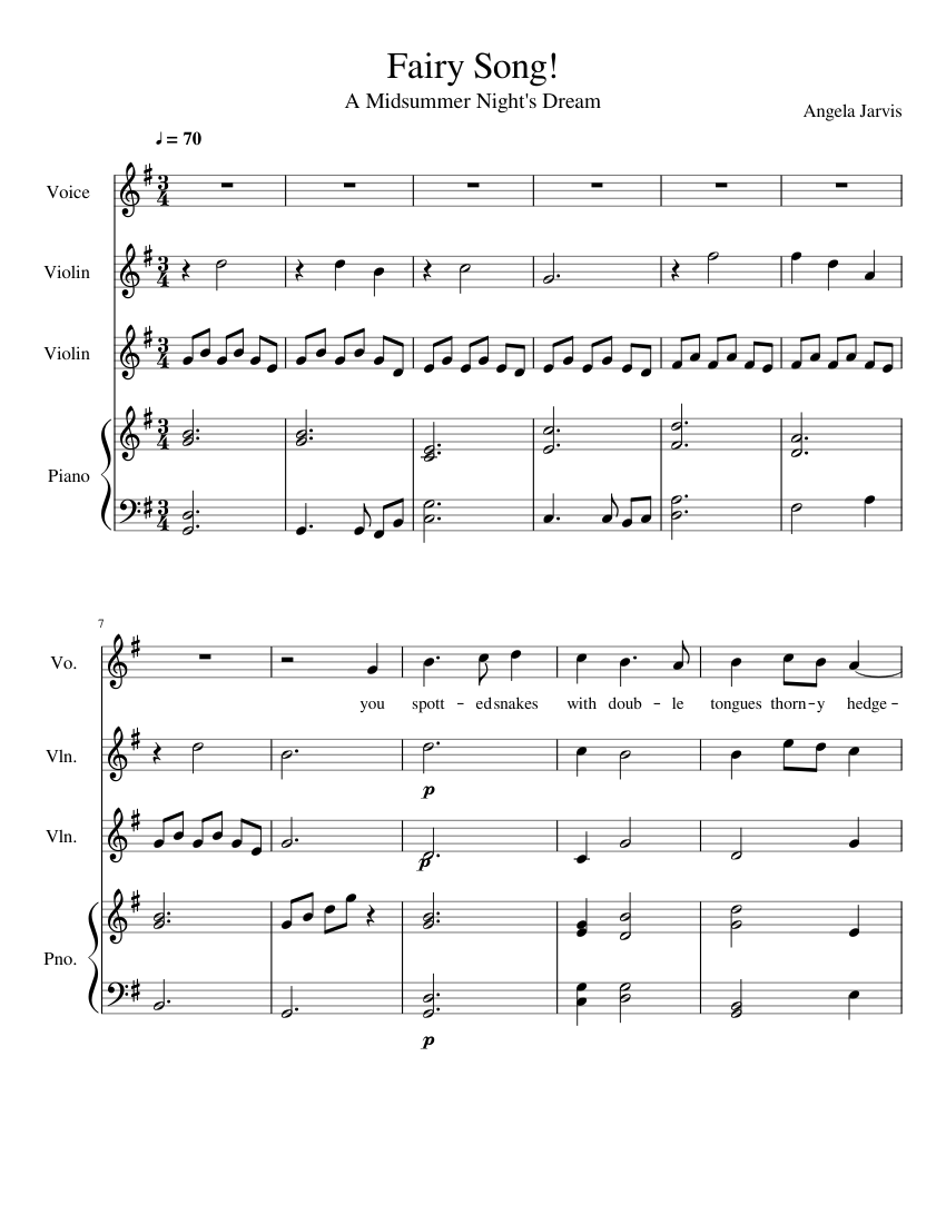 Fairy Lullaby for AMND Sheet Music for Piano, Vocals, Violin, Cello ...