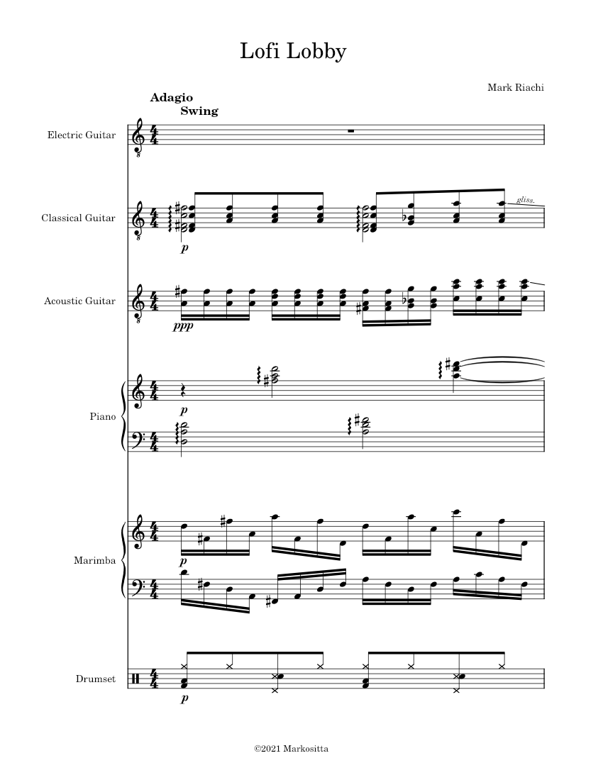 Lofi Lobby Sheet Music for Piano, Guitar, Drum group, Marimba (Mixed ...