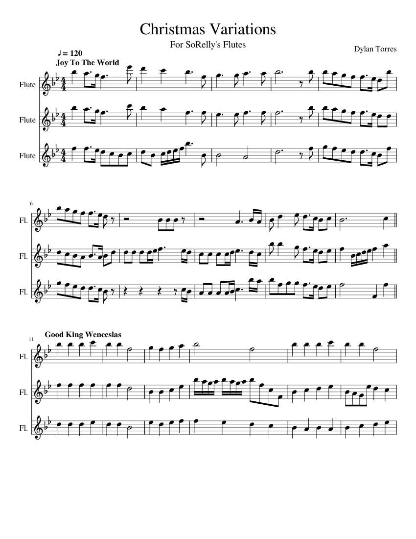 Christmas Variations Sheet music for Flute (Mixed Trio) | Musescore.com