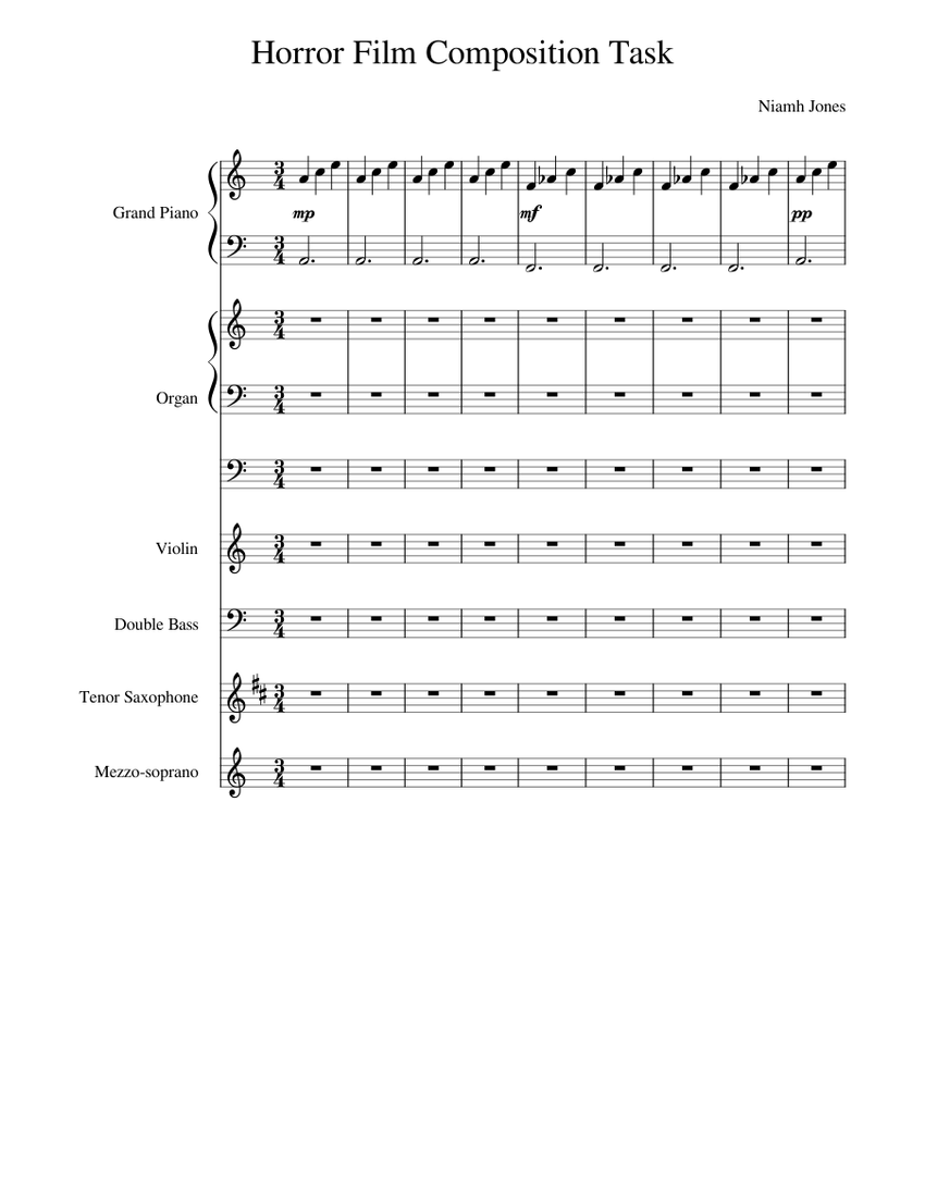 Horror Film Composition Task - Niamh Jones Sheet music for Piano, Organ ...