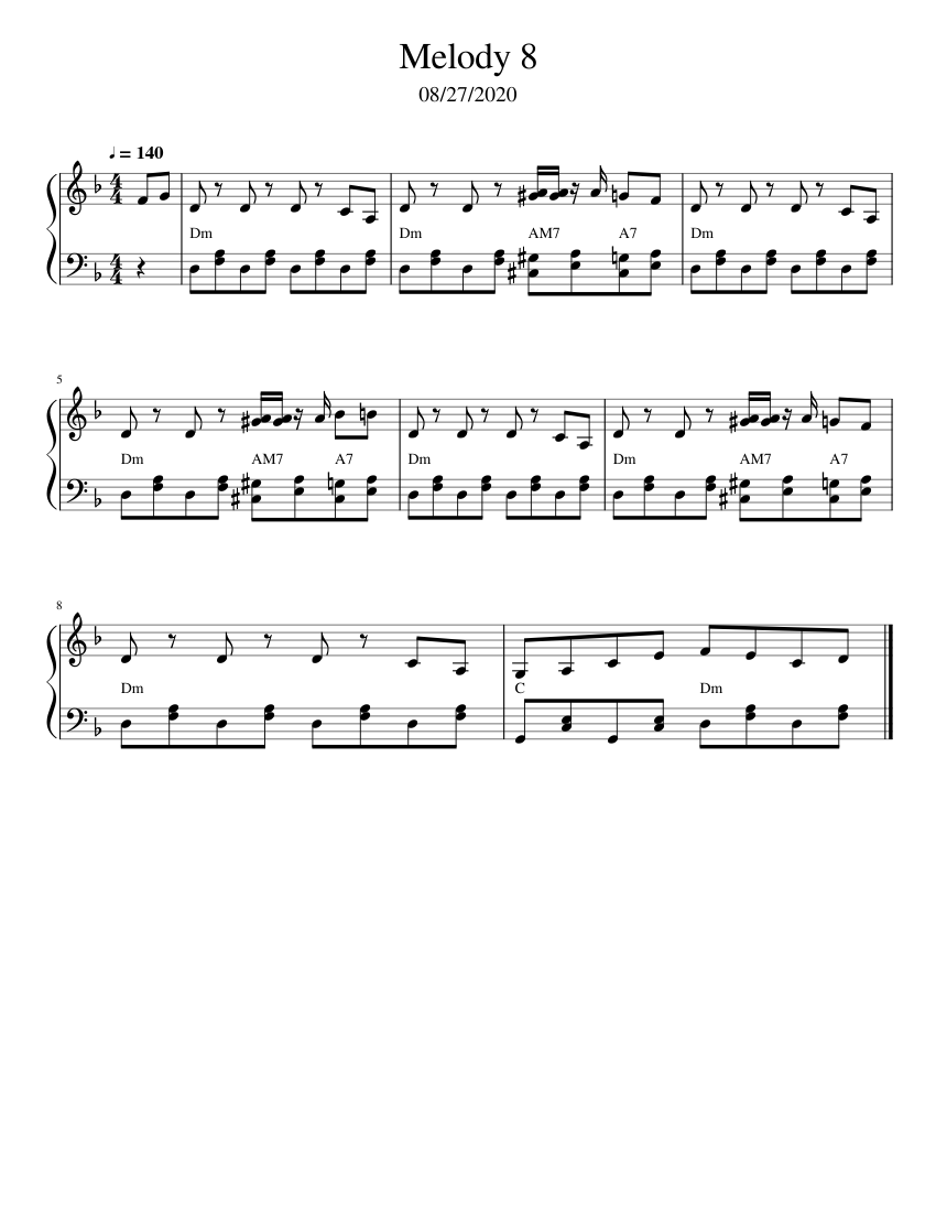 Melody 8 Sheet music for Piano (Solo) Easy | Musescore.com