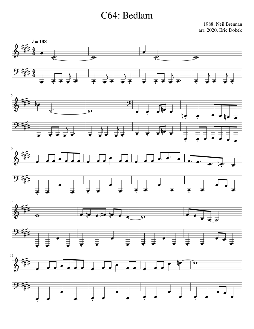 C64: Bedlam - Neil Brennan Sheet music for Piano (Solo) | Musescore.com