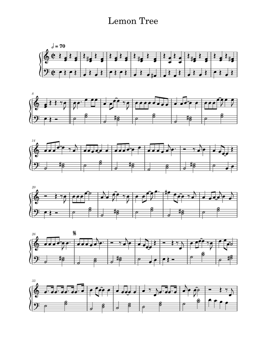 Lemon tree – Fool's Garden Lemon Tree Sheet music for Piano (Solo) Easy ...