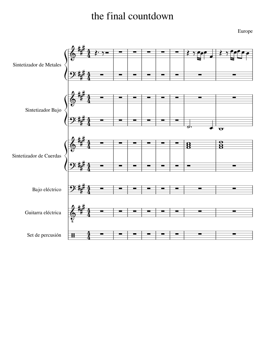 the_final_countdown Sheet music for Guitar, Bass guitar, Drum group ...