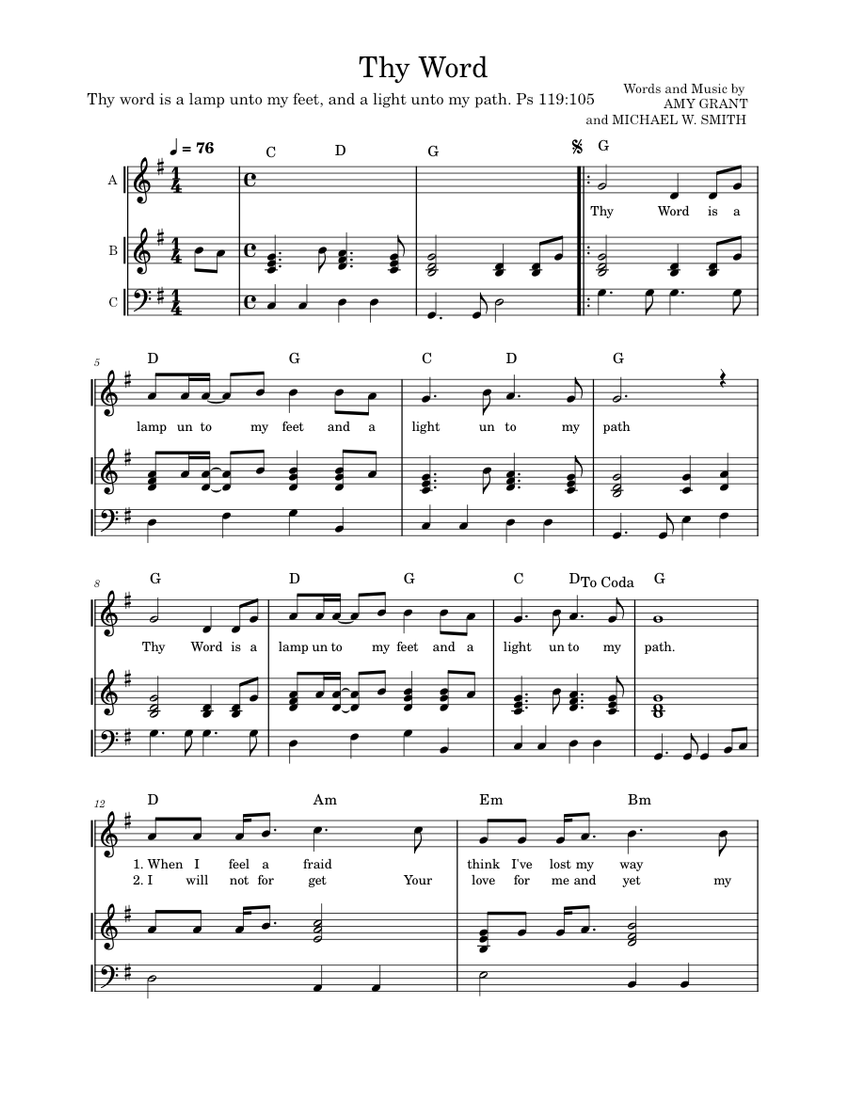 Thy Word Sheet Music with Chords for Piano, Oboe (Mixed Trio ...