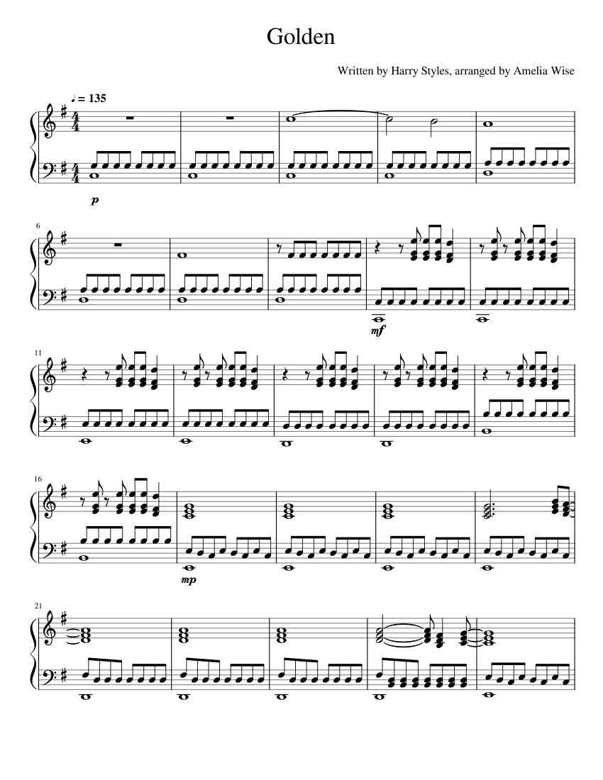 Golden Sheet Music for Piano (Solo) | MuseScore.com