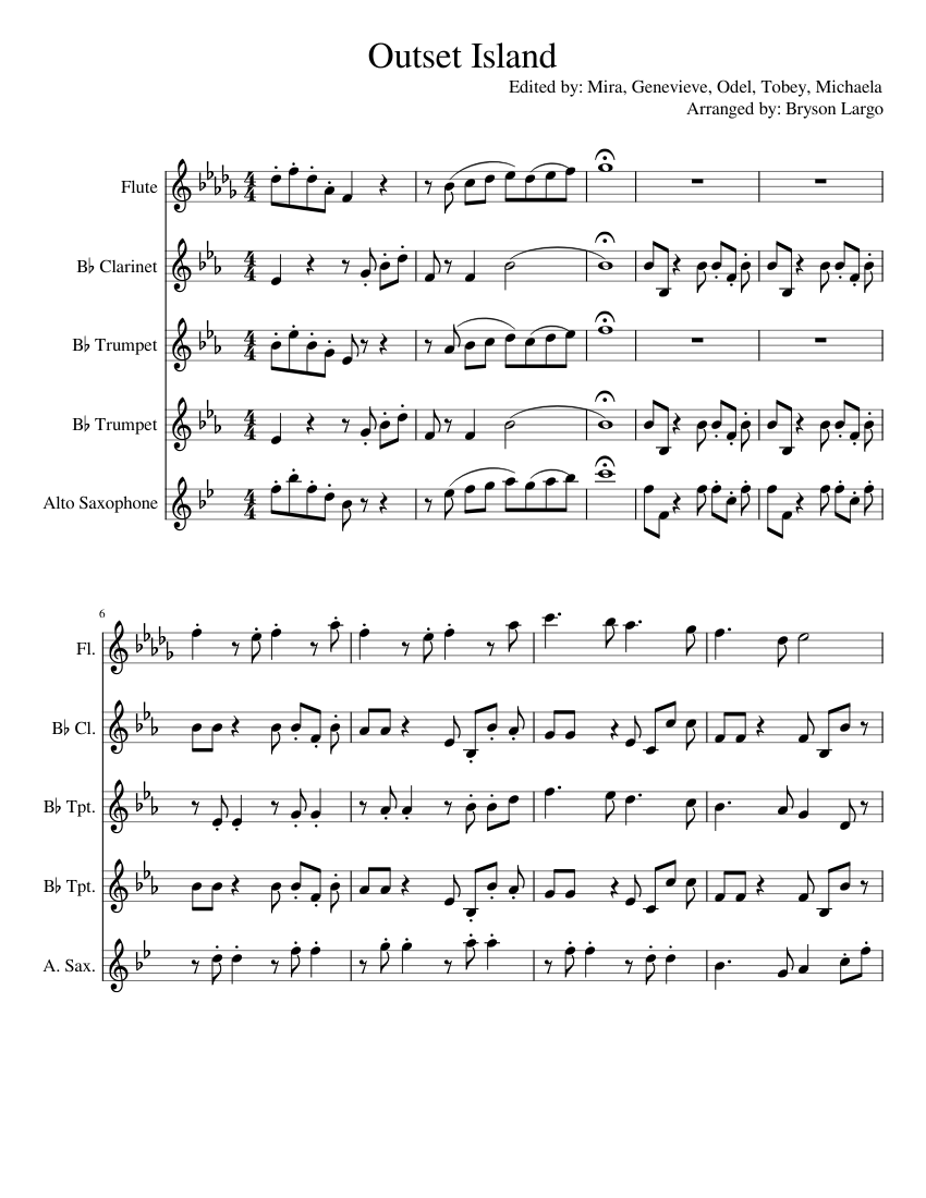 Outset Island Final Sheet Music for Flute, Clarinet in b-flat ...